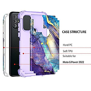 Rancase Compatible with Moto G Power 2022 Case,Three Layer Heavy Duty Shockproof Protection Hard Plastic Bumper +Soft Silicone Rubber Protective Case for Moto G Power 2022,Purple