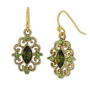 1928 Jewelry Olivine Green Crystal Drop Earrings