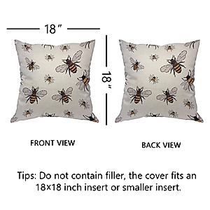 EKOBLA Honey Bee Throw Pillow Cover Bumblebee Spring Garden Buzz Cartoon Animal Wing Sketch Cozy Square Cushion Case for Men Women Boys Girls Room Home Decor Cotton Linen 18x18 Inch