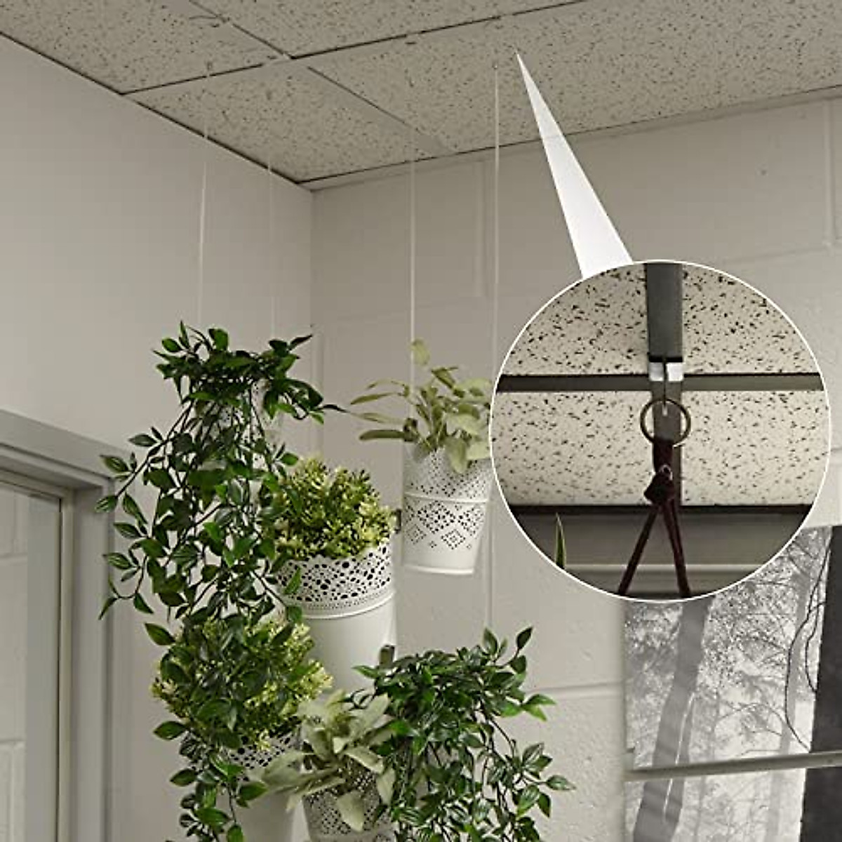 50 Pieces Metal Drop Ceiling Hooks, Right and Left White Ceiling Hooks T-Bar Track Clip for Hanging Plants & Decorations, 20lbs Capacity Suspended Ceiling Hanger for Classrooms Offices