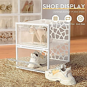 Pinkpum 12 Pack Shoe Storage Boxes, Clear Stackable Shoe Containers for Closet, Foldable Sneaker Storage Fit for Size 11