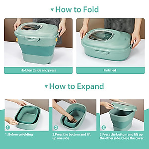 Letingoo Rice Storage Container, Foldable Airtight Food Storage Containers with Measuring Cup & Wheels, Dry Food Flour Sugar Storage Container (Green)