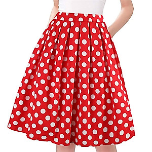 Taydey A-Line Pleated Vintage Skirts for Women (XL, Y-Red Polka dot)
