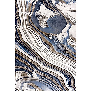 Abani 4’ x 6’ Modern Topography Design Blue, Grey & Gold Area Rug Rugs Modern Pattern No Shed Dining Room Rug