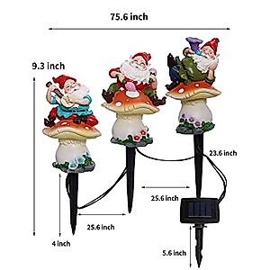 LOGUIDE Outdoor Garden Gnome Statue Solar Lights,Set of 3 LED Resin Mushroom Gnome Garden Stake Lights,Waterproof Outdoor Figurine for Garden,Yard,Flower Bed,Grave,Walkway Decor,Gift for Gnome Lovers