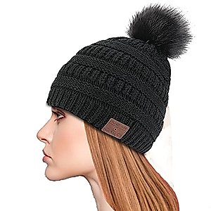 TEASTAR Wireless Music Hat for Women Beanie with Headphones Winter Beanie Hat with Speaker Mic Music Beanie Mens Womens for Teenage Girls Boys Teen Guys Christmas Black