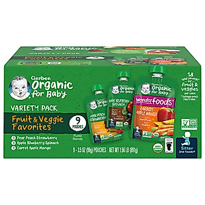 Gerber 2nd Foods Organic for Baby Puree Blend Pouches Variety Pack, Fruit & Veggie Favorites (Variety)