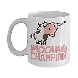 Cow Mug - Mooing Champion - Premium 11 or 15oz Ceramic Coffee Cup - Cow Lover Gift for Appreciation Birthday Christmas Stocking Stuffer