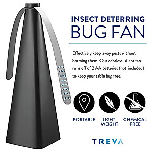Treva Chemical Free Bug Fan, Fly Deterrent with Holographic Blades to Clear Bugs, Mosquitoes, and Flies, Battery Powered Fly Fan, Black (4 Pack)