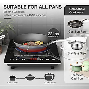 ANHANE 1800W Electric Hot Plate Single Burner,Portable Electric Stove for Cooking,Infrared Burner,4-Hour Setting,Black Crystal Glass Surface Compatible for All Cookware