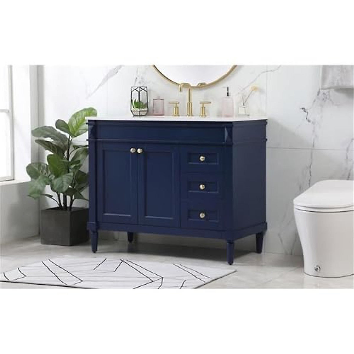 Elegant Decor Indoor Modern Under Sink Bathroom Fixtures Storage Organizer Cabinet 42 inch Single Bathroom Vanity - Blue