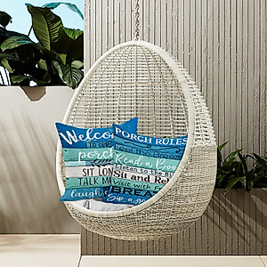 Jartinle Coastal Stripe Outdoor Pillows Covers 18x18 for Patio Furniture Waterproof, Welcome to Our Porch Throw Pillow Covers Square Linen for Couch Outside Bench Set of 2