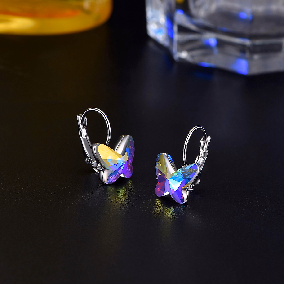10 Pairs Butterfly Dangle Earrings for Women Fashion- Butterfly Earrings Leverback Earrings for womens Earrings Set -Cube Crystal Earrings Pack for Teens -Dainty Earrings Cute Earrings for Teen Girls