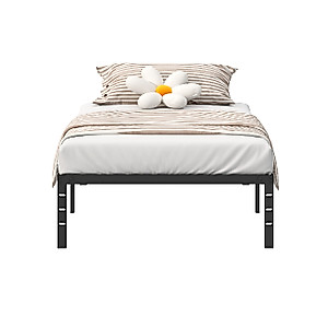 KUJIELAN Black Thickened and Reinforced Metal Bed Frame - Structurally Stable 14 Inch Steel Bar Supported Bed Frame,Easy to Assemble and Transport Bed Frame Under Bed Storage, Twin