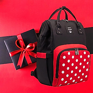 Cinkerr Cute Diaper Bag Backpack for Baby Girls/Boys, Personalized Polka Dot Large Capacity Travel Backpack with USB Port for New Moms/Dads,Baby Shower Gifts,Red White Printed Fashion Waterproof Tote