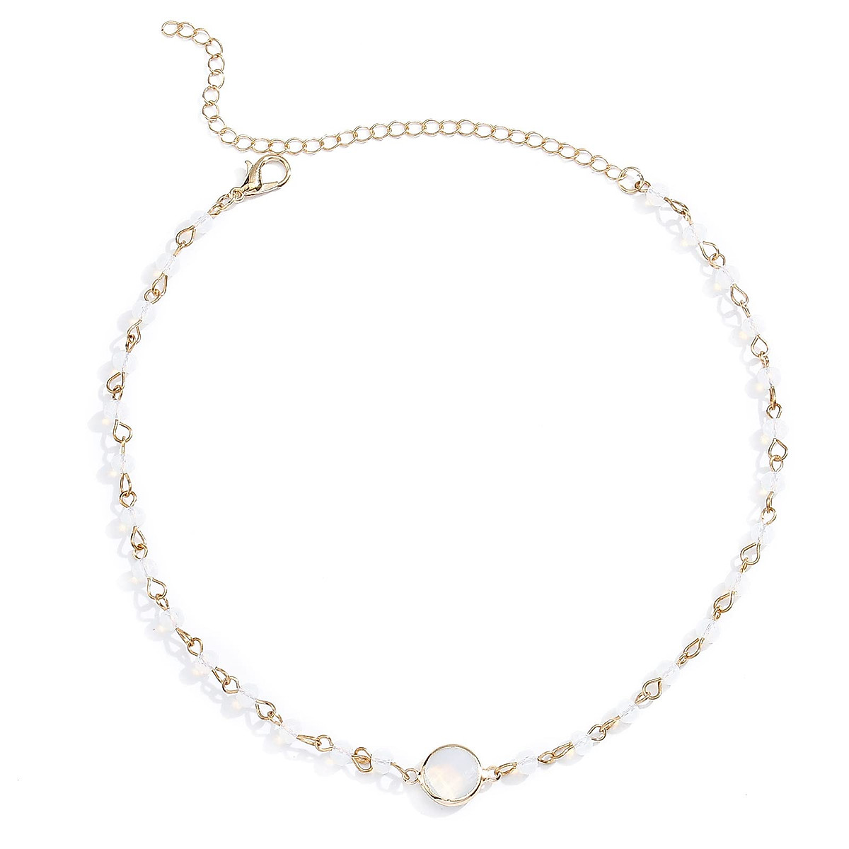 Olbye Tiny Rainbow Moonstone Necklace Choker Minimalist Gold Necklace for Women Necklace Everyday Jewelry