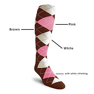 Golf Knickers Colorful Knee High Argyle Cotton Socks For Men Women and Youth - AAAA: Brown/Pink/White - Mens