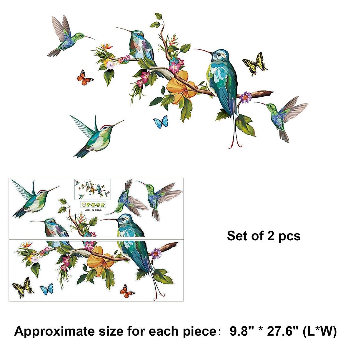 Hummingbirds Wall Stickers Flying Birds Butterfly Flower Leaf Window Decals Decorations Murals Wall Art Decorative Sticker for Kids Living Room Bedroom Nursery Playroom Jungle Party Decor Supplies