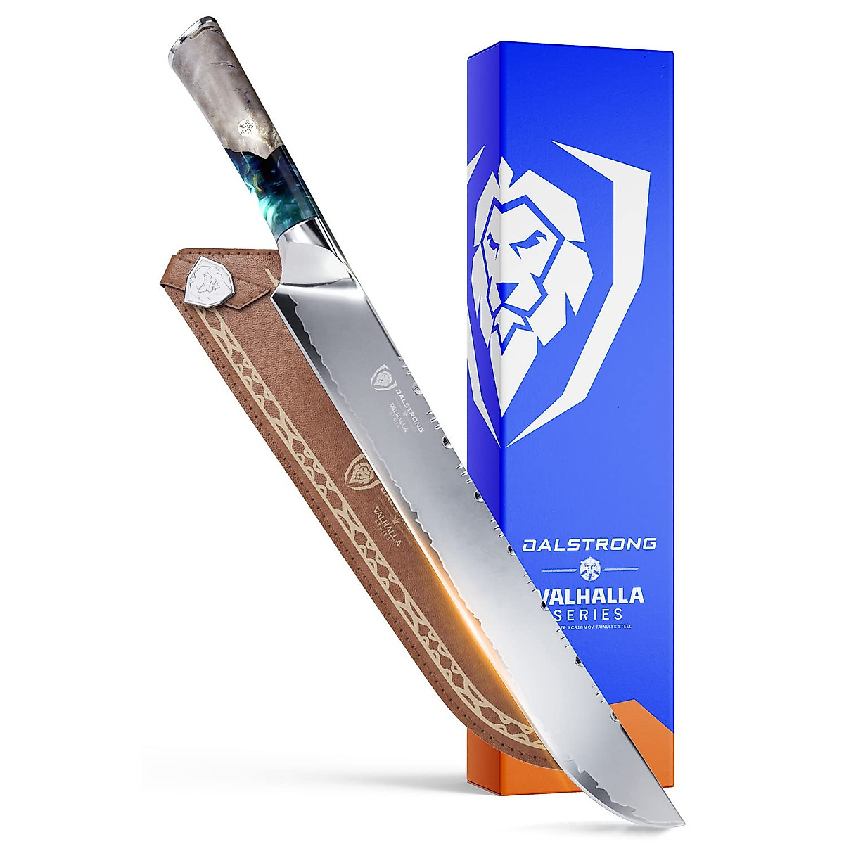 Dalstrong Valhalla Series Santoku Knife 7" Bundled with Slicing & Carving Knife 12" - w/Leather Sheath