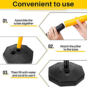 Traffic Delineator Post Cone, Plastic Stanchion Post Set Crowd Control Stands Barrier with 6.6 ft Link Chain and S Hooks for Parking Lot Construction Caution Roads, Yellow, Black (6 Sets)