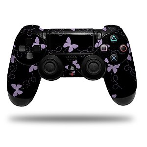 WraptorSkinz Skin Compatible with Sony PS4 Dualshock Controller PlayStation 4 Original Slim and Pro Pastel Butterflies Purple on Black (Controller NOT Included)