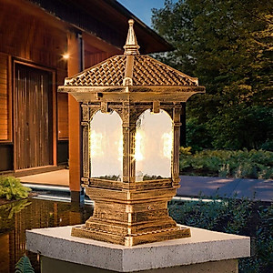 MODEBHD Outdoor IP55 Waterproof Post Lantern European Retro Glass Landscape Column Lights Die-cast Aluminum Metal Pillar Light E27 Decor Fence Garden Street Lawn Lamp Pedestal Pillar Lights