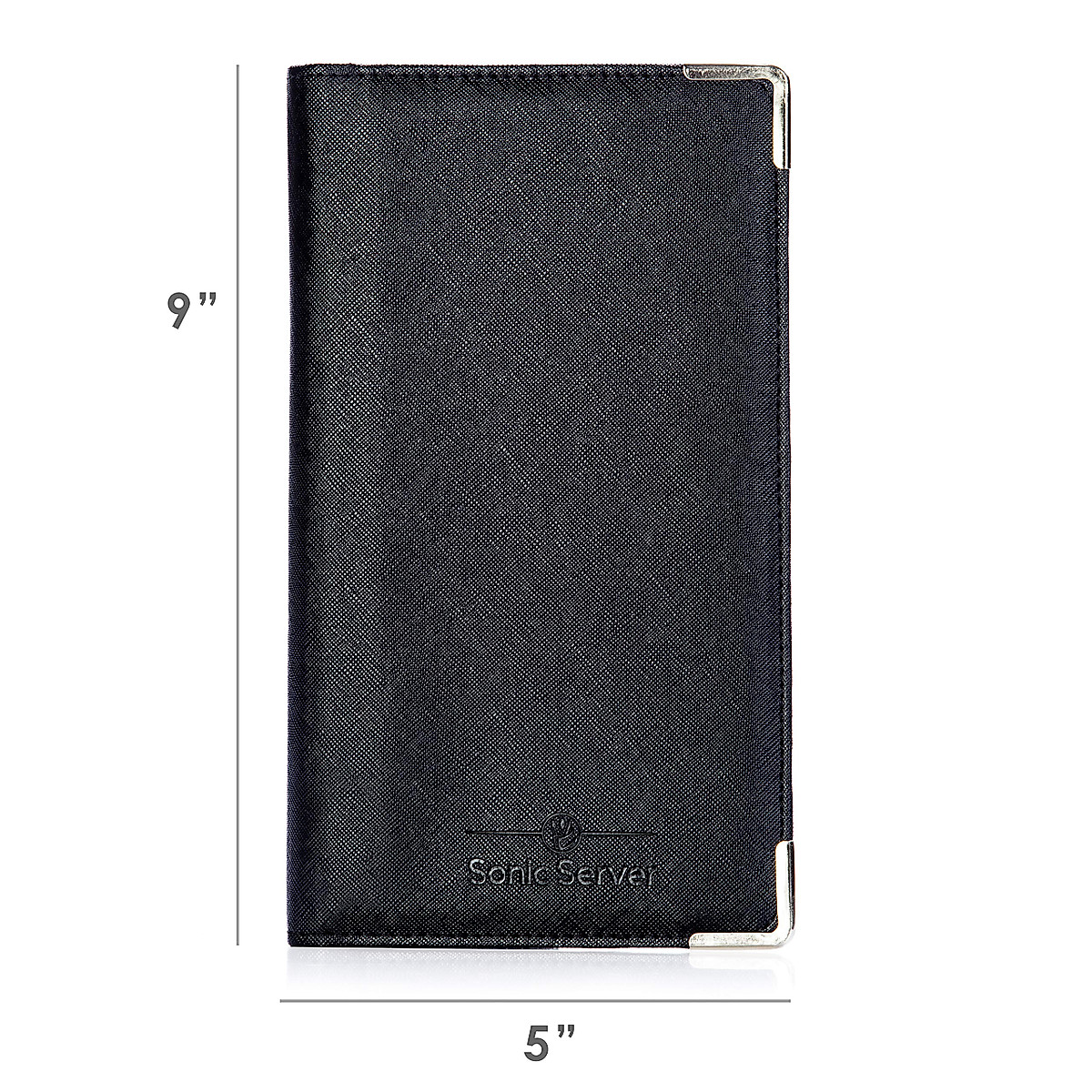 Sonic Server 5x9 11-Pocket Server Book Organizer with Double Magnetic Pockets, Zipper Pouch & Pen Holder for Waitress Waiter Waitstaff | Cross-Textured Black | Fits Apron Holds Guest Checks