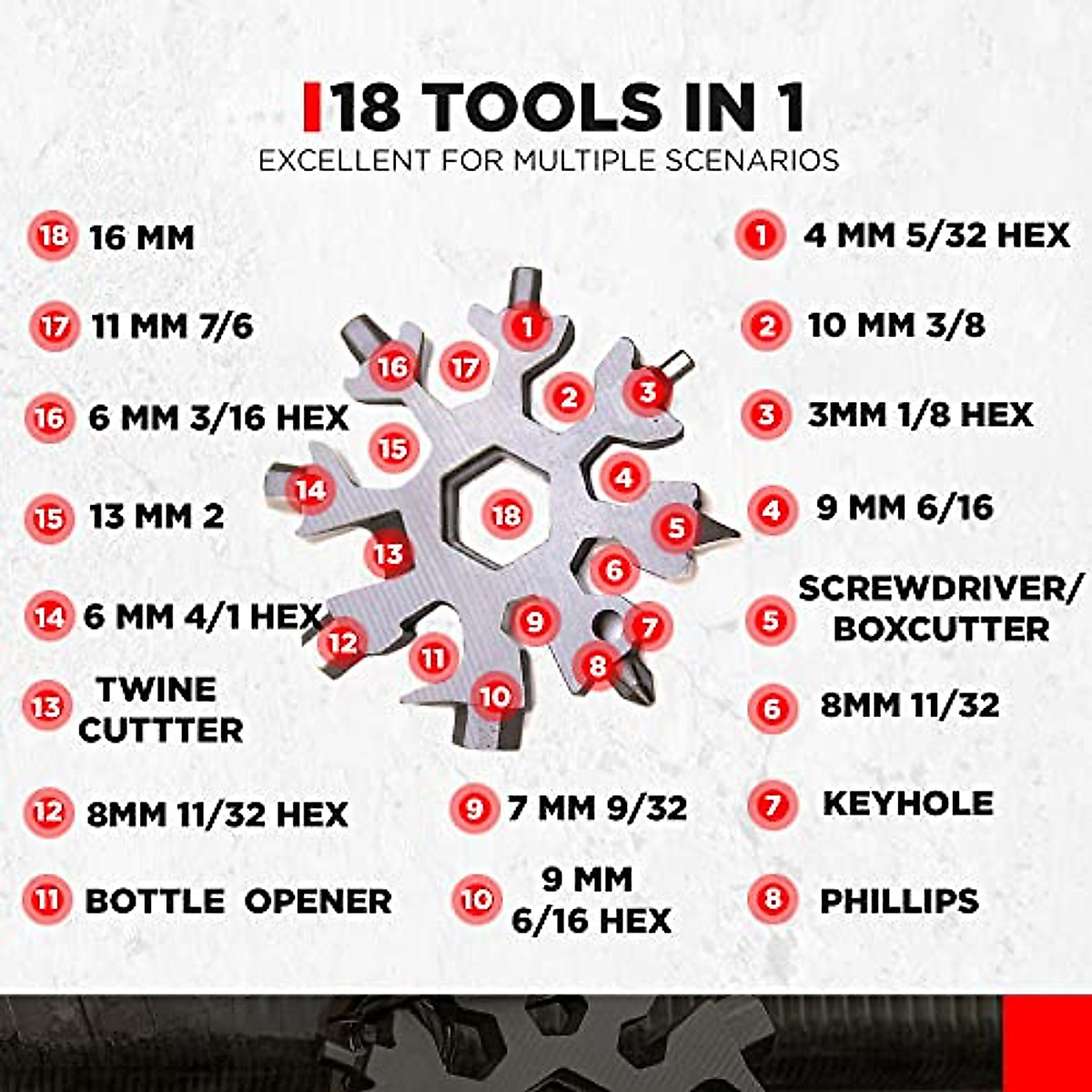 Alltul Snowflake MultiTool by KeySmart - 18 in 1 Mini Snowflake Pocket Tool - Stainless Steel Mini Multitool for Outdoor Sports, Camping and Travel - Great Gift Idea for Men