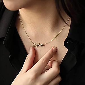 Dreamdecor Name Necklace Personalized, Sterling Silver Custom Nameplate Necklace Charm Jewelry Gift for Women