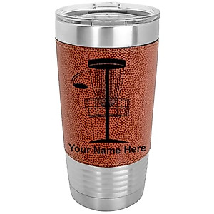 LaserGram 20oz Vacuum Insulated Tumbler Mug, Disc Golf, Personalized Engraving Included (Faux Leather, Basketball Style)