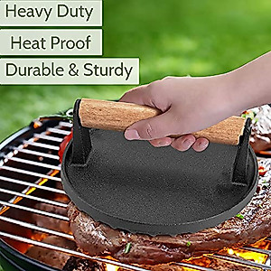 HaSteeL Melting Dome & Grill Press for Griddle, Stainless Steel 9In Basting Cover & Heavy Duty 7In Wooden Burger Press, Griddle Accessories Kit Great for Flat Top Teppanyaki Cast Iron Indoor Outdoor
