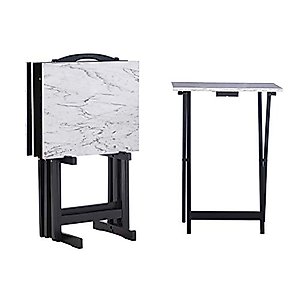 Linon Tray Table Set, 15.75"D x 18.9"W x 26.38"H, White