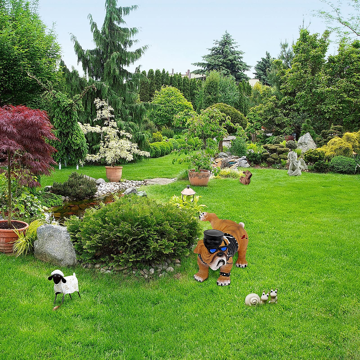 Peeing Dog Statue, Badass Tough Guy Bulldog Dog Ornaments with Glasses, Resin Desktop Crafts Decoration Gift for Children Family