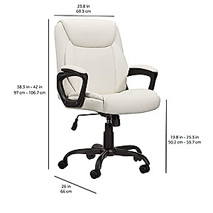 Amazon Basics Classic Puresoft PU Padded Mid-Back Office Computer Desk Chair with Armrest - Cream, 26"D x 23.75"W x 42"H