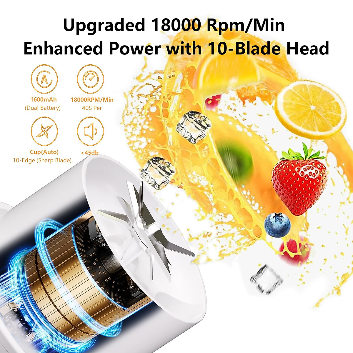 YIKHOM 12oz Portable Smoothie Blender, 10 Blades, 50W Motor, 1600mAh Battery, 3 Drinking Modes, 360 Omni-Directional Crushing, BPA-Free ABS+PCTG Material