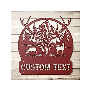 Personalized Deer Mountain Antlers Custom Metal Sign 8x8 inches Black Power Coated Deer Metal Wall Art Deer Home Decor Deer Hunter Gifts Sign For Deer Lovers Housewarming Gifts