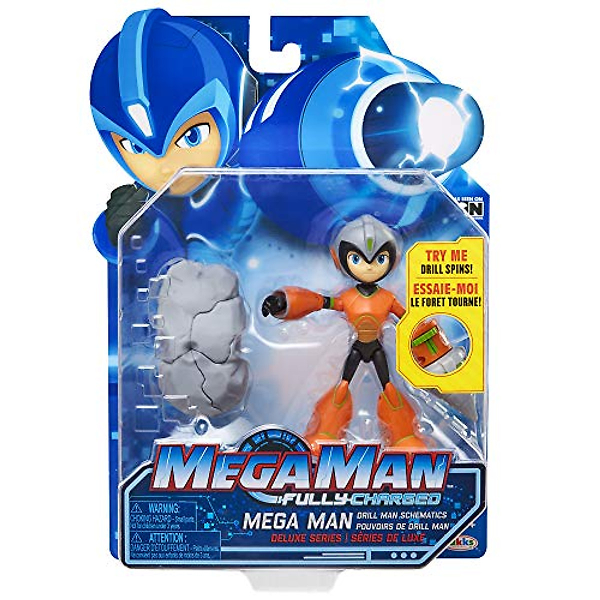 Megaman Fully Charged – Deluxe Drill Man Schematics Articulated Action Figure with Spinning Drill and Break-Apart Boulder Accessory! Based on the new show!