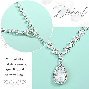 Aukmla Bride Wedding Necklace Earrings Set Silver Rhinestones Necklaces Bridal Crystal Jewelry Accessories for Women (Set of 3)