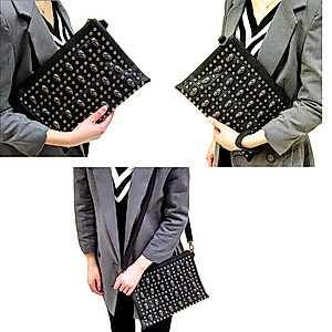 Women Rivets Skull Clutch Purses small Shoulder Bag Party Wristlet Handbag Bag Evening Long Purse