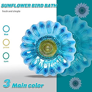 MUMTOP Bird Baths for Outdoors, Outdoor Bird Bath,Glass Birdbath Sunflower Bird Feeders Bowl with Stake for Garden Yard Decor (Blue)