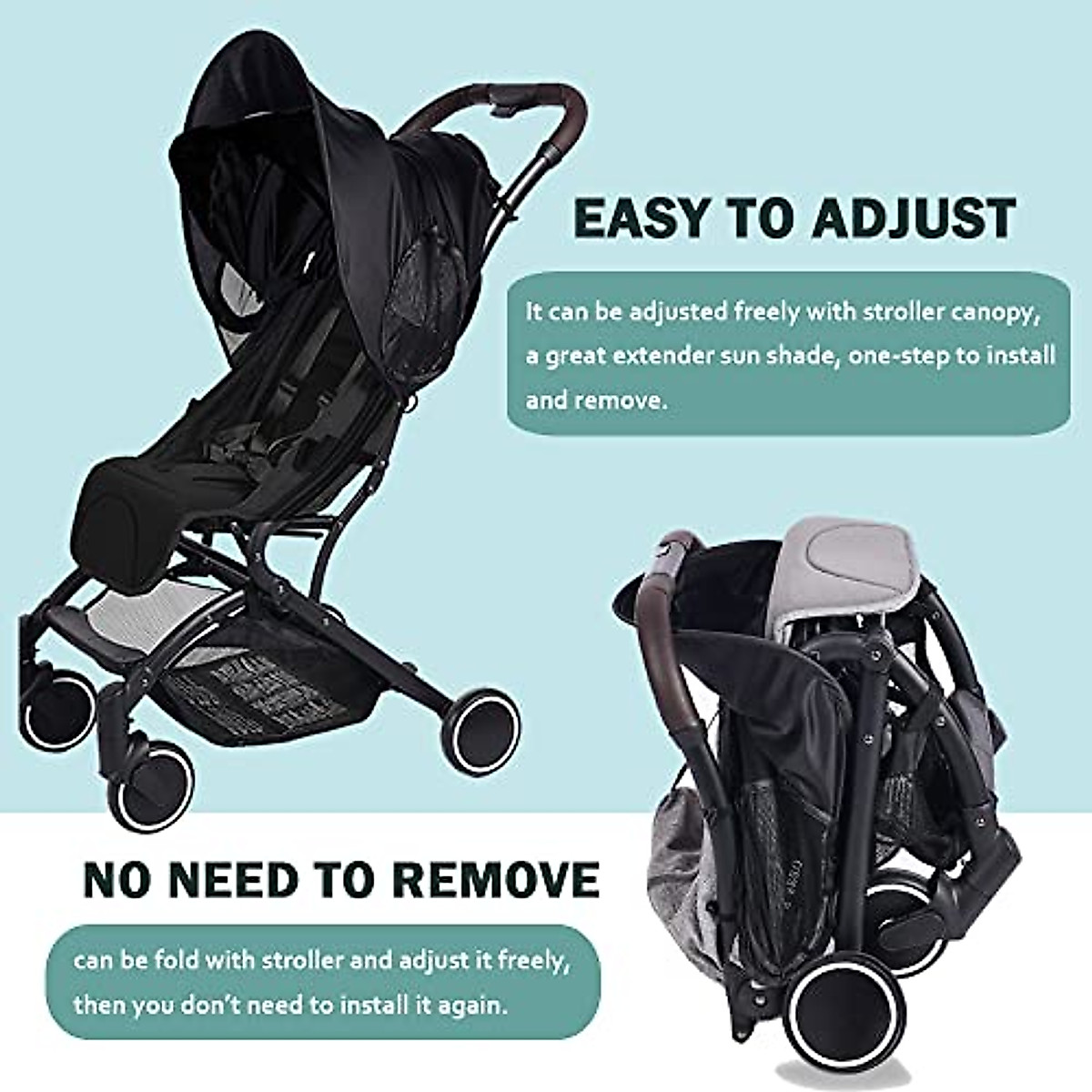Universal Stroller Sun Cover UV Protection Baby Stroller Sun Shade Buggy Pram Sun Rain Shade Blackout Blind Canopy Cover Pushchair Sunblock Cover for Travel Park Zoo, black