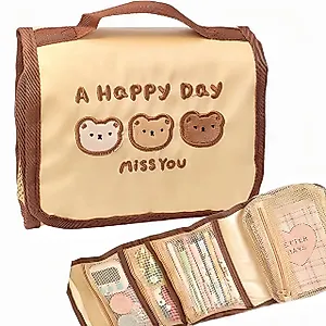Cute Bear Pencil Case Large Capacity Makeup Bag Big Pencil Pouch Pen Bag Box Holder Organizer Simple Storage Aesthetic Stationery Cosmetic for Adults Men Women Office Essentials (3 Mini Bears)