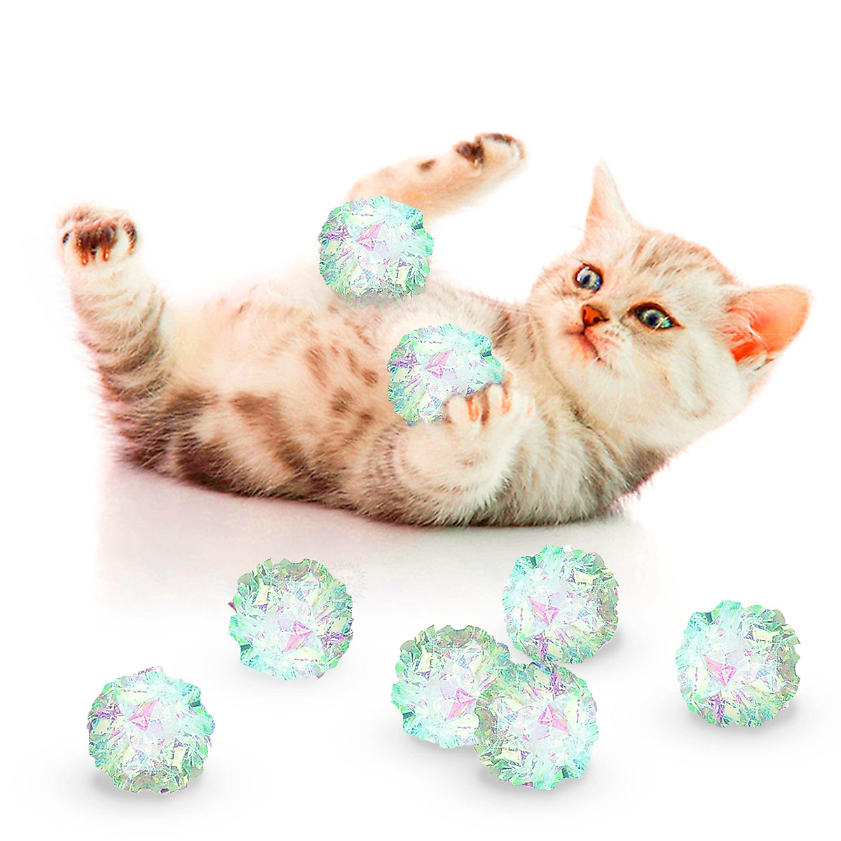 SunGrow Mylar Cat Crinkle Balls, 2", Shiny and Stress Buster Toy, Lightweight and Great for Use in Craft Projects, Toy Ball Suitable for Both Feline and Kids, Kitten Chew and Chase Balls for Exercise