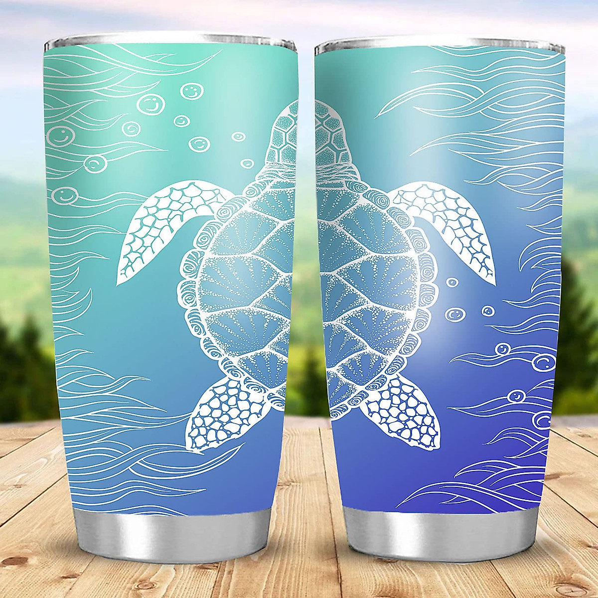 Cute Sea Turtle 20 oz Tumbler with Lid, Vacuum Insulated Tumblers Cup for Birthday Festival Gifts for Men Women