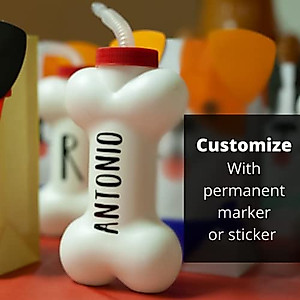 Dog Bone Cups with Straw (6 Pack) 14 oz - Paw Dog Patrol Party Supplies, Dog Birthday Party Supplies Decorations, Puppy Pals Dog Birthday Party Favors by 4E's Novelty