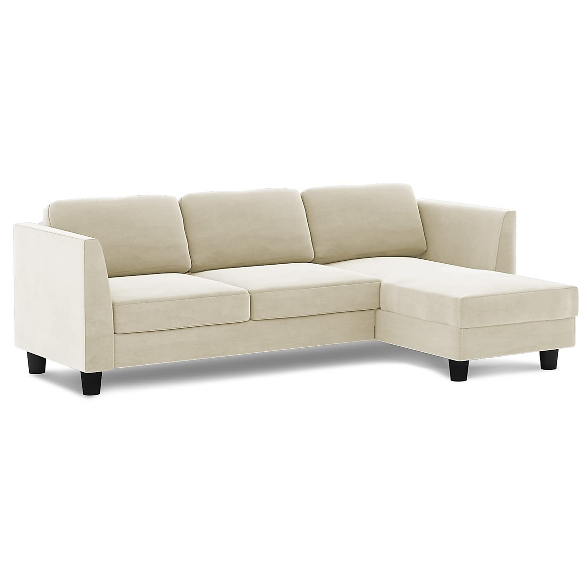 Mjkone Convertible Sectional Sofa Couch, 86'' W Velvet Sofas for Living Room, L Shaped Couches with Reversible Chaise, Couch Office/Bedroom/Living Room (Beige) Creamy White