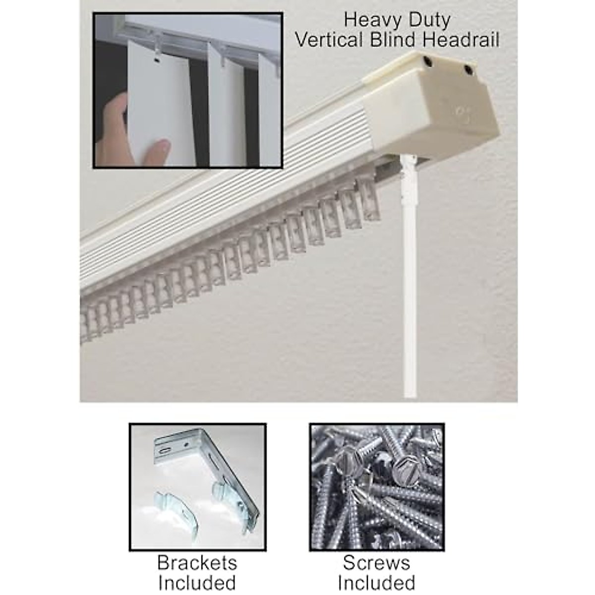 Vertical Blinds Replacement Headrail Track Custom Made to Your Size, Stack, and Control Type - Complete with Brackets and Hardware (64.5 inches)