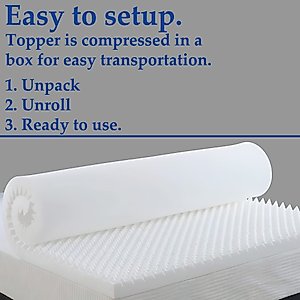 Spring Solution 2-inch Convoluted Egg Shell Bed Topper with Breathable Foam | Soft, Comfortable and Relaxing Bed Top Padding, Mattress Toppers Provide Support for Back and Lower Back, Twin, White