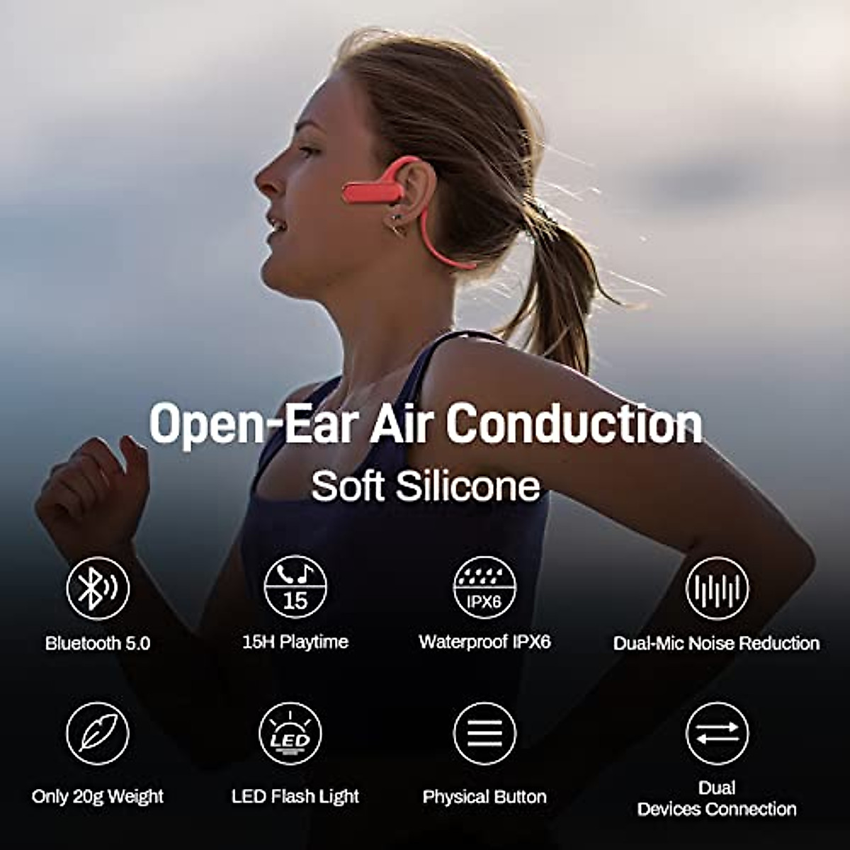YYK Open Ear Headphones Wireless Air Conduction Bluetooth Earphones 15 Hours Playtime IPX6 Waterproof Lightweight Comfortable Over-Ear Headphone with Mic for Sport Work Study Indoor and Outdoor