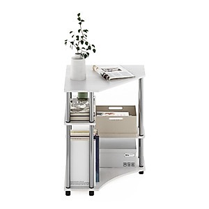 Furinno Turn-N-Tube Space Saving Corner Desk with Shelves, White Oak/Stainless Steel